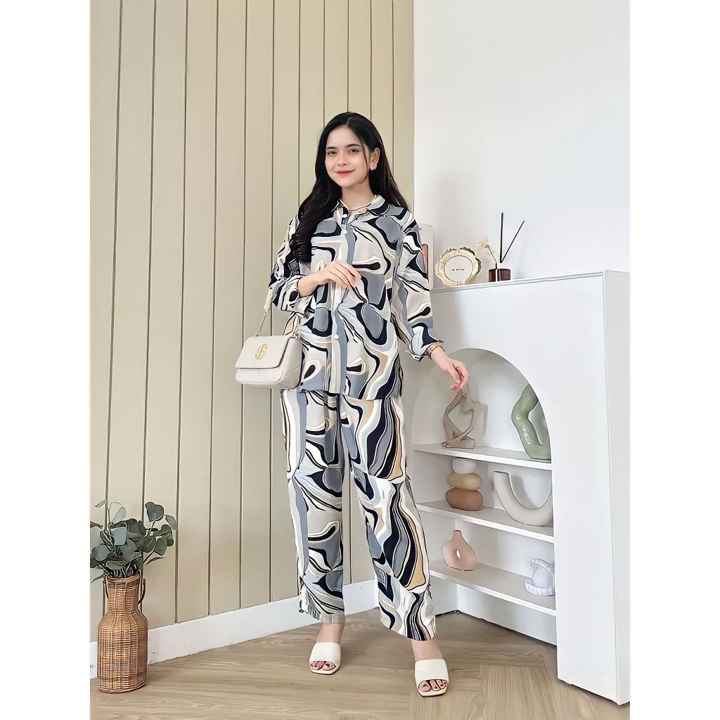 Jual One Set Piyama Setelan Rayon Pajamas Viscose Motif Terbaru Wanita Dewasa Lengan Panjang ...
