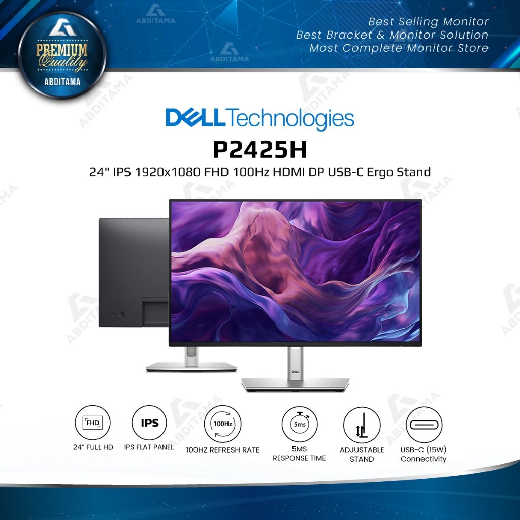 Jual Monitor Dell P2425H 24" IPS 1920x1080 FHD 100Hz HDMI DP VGA USB-C ...