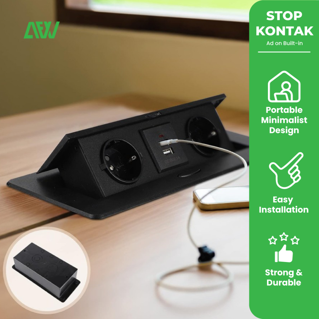 Jual All For Work Stop Kontak Meja Power Socket Adaptop 2 Port USB US ...