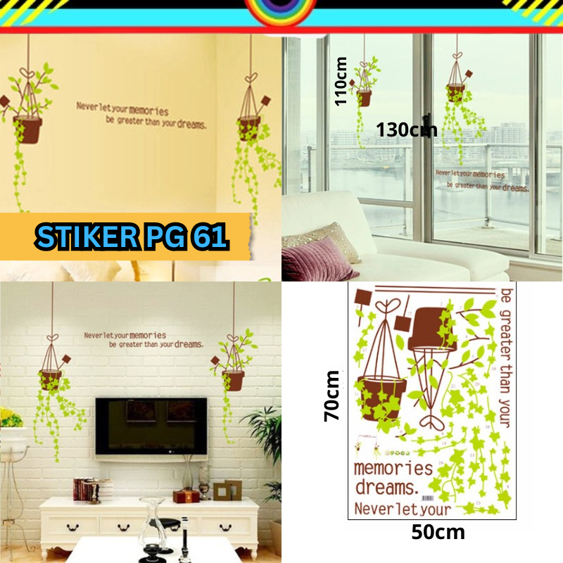 Jual STIKER STICKER WALLSTICKER DINDING MOTIF POT DAUN BUNGA GANTUNG PG 61 UNIK DEKORASI RUMAH ...