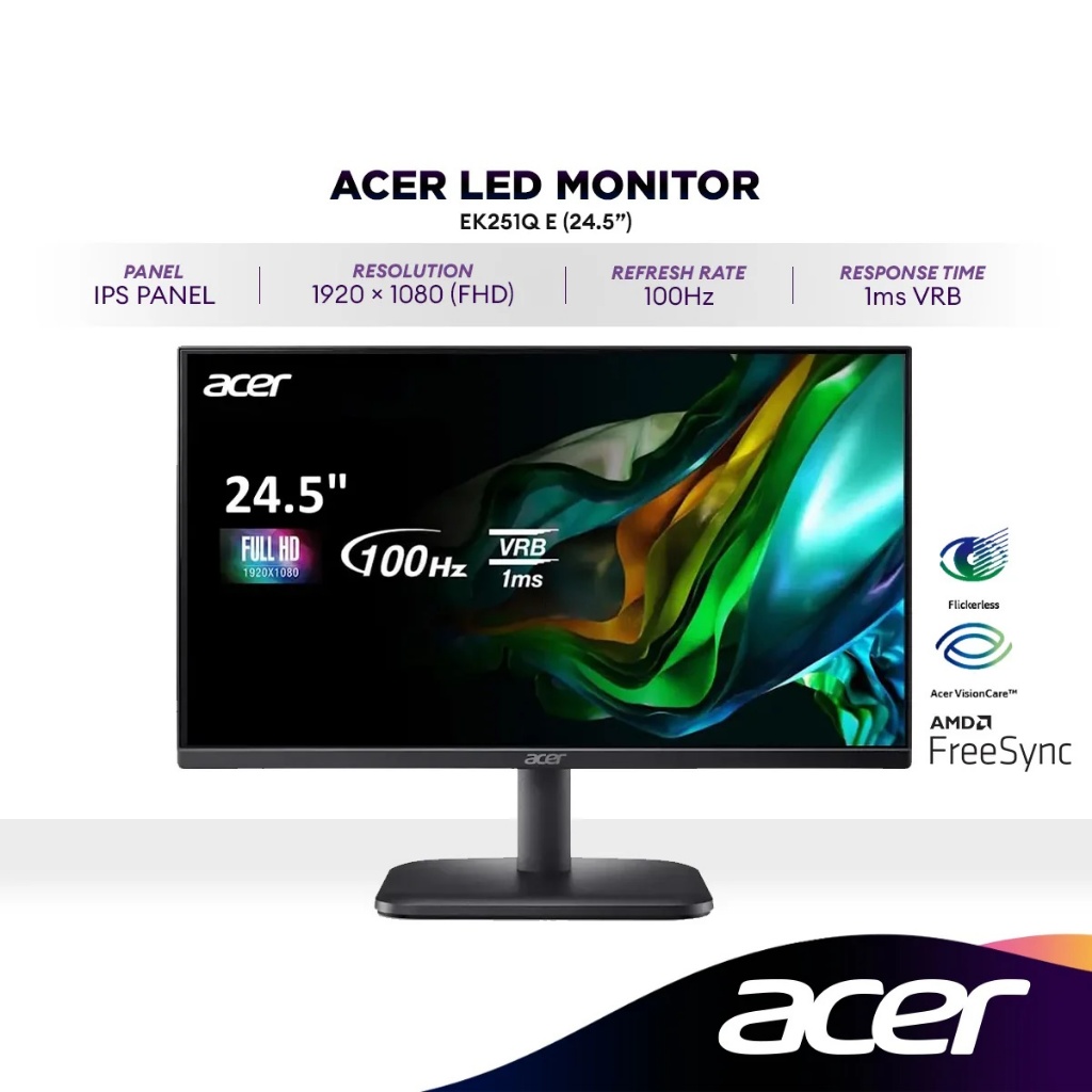 Jual Monitor LED Acer EK251QE 25" IPS 1080p FHD 100Hz VGA HDMI Vesa ...