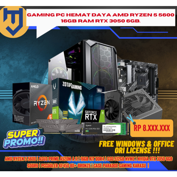 Jual Gaming PC Hemat Daya AMD Ryzen 5 5600 16GB RAM RTX 3050 6GB ...