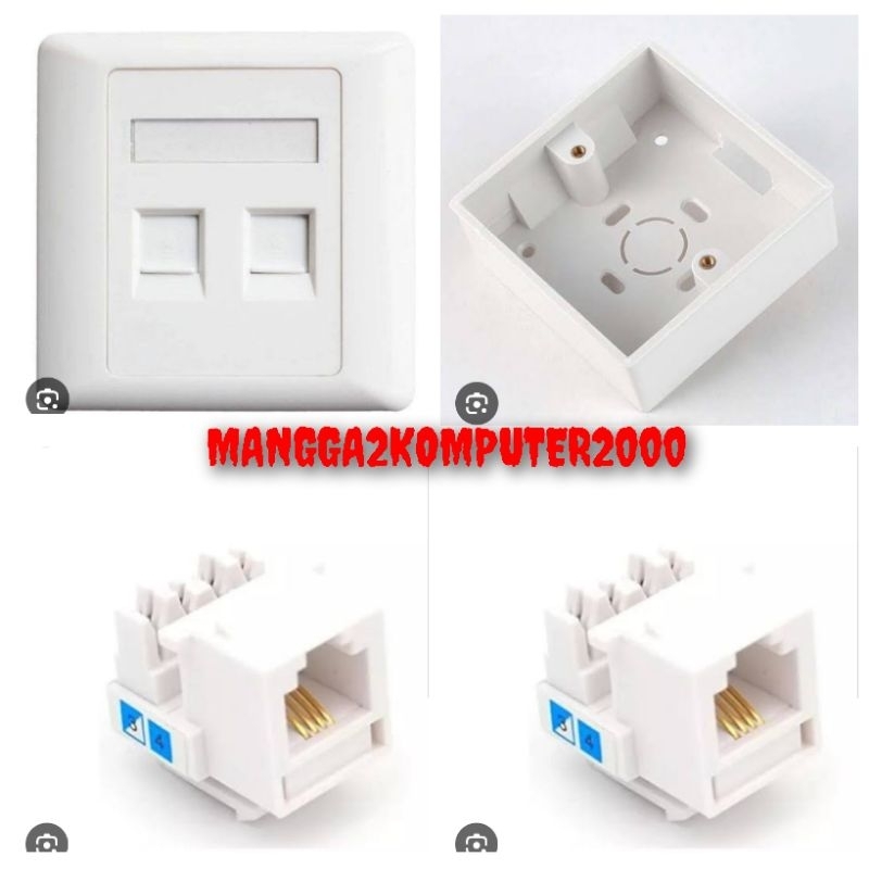 Jual faceplate rj11 2hole cat3e+modular cat3e telepon+outbow | Shopee ...
