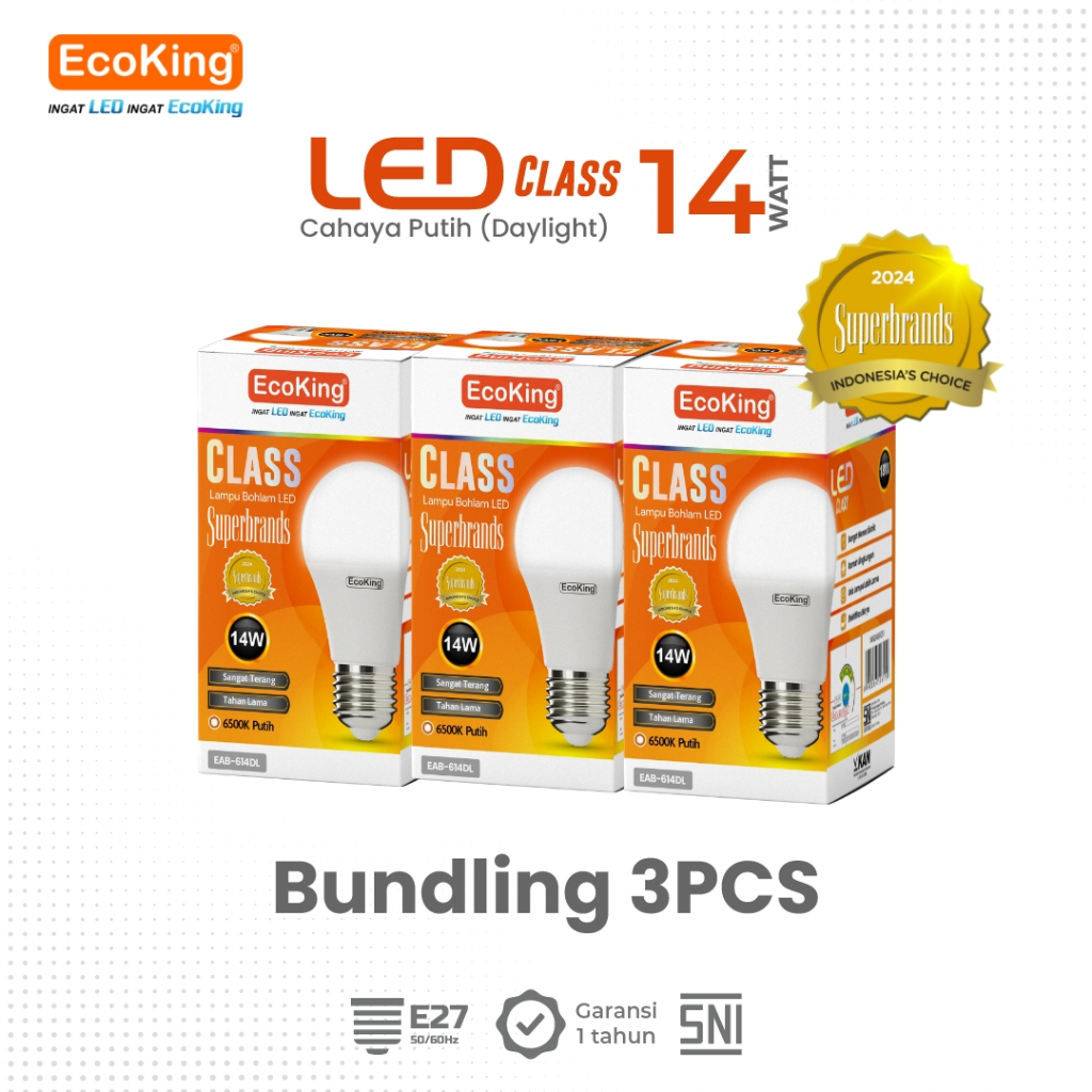 Jual EcoKing Lampu Bohlam Rumah Light Bulb LED Class 14W 3 PCS Cahaya ...