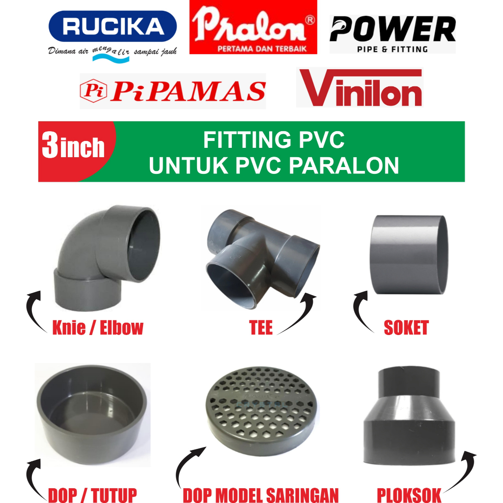 Jual FITTING PIPA PARALON 3 INCH ANEKA FITTING PVC | Shopee Indonesia