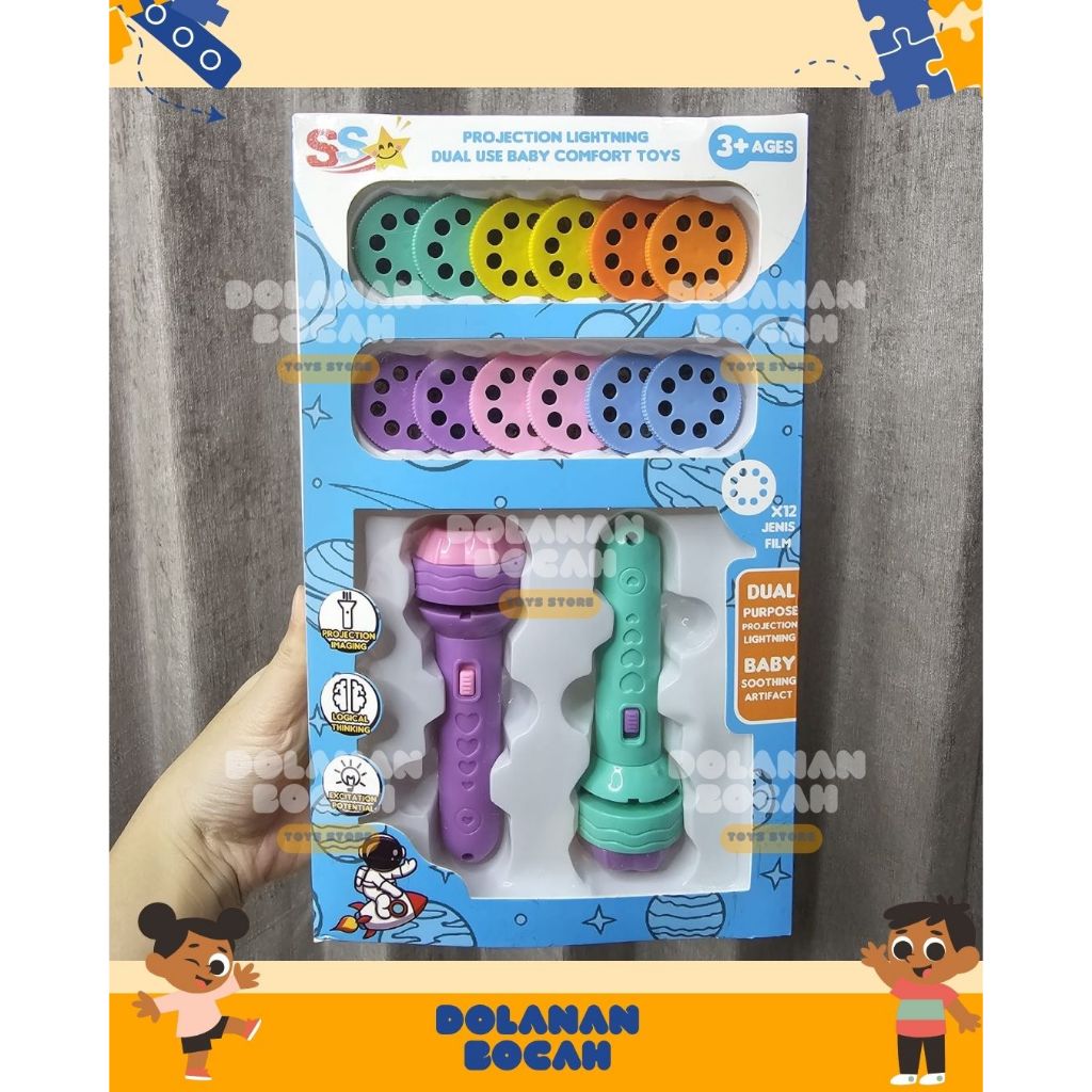 Jual Mainan Senter Proyektor Set 2 Proyektor 12 Film Anak Bayi Edukasi ...