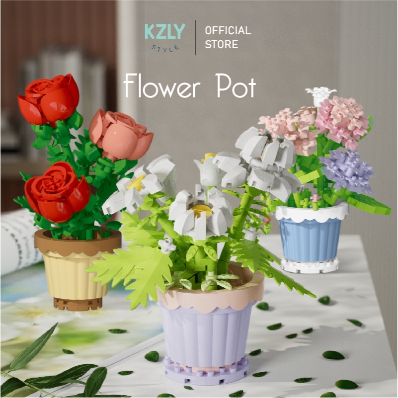 Jual KZLY - CLC Flower Pot puzzle block brick balok susun bunga pot ...