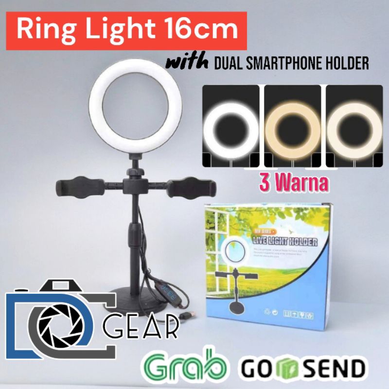 Jual Ring Light 16cm dengan stand + 2 Holder HP | Shopee Indonesia