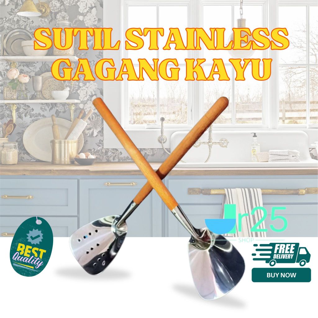 Jual spatula sutil sotil sodet stainless stell GAGANG KAYU tradisional ...