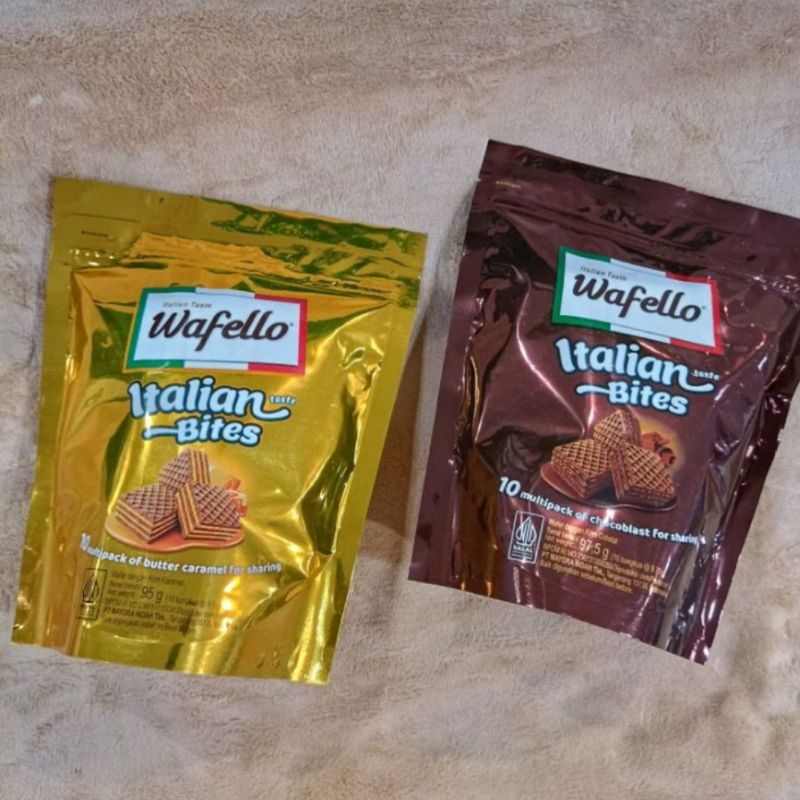 Jual Wafello Wafer Italian Bites Coklat & Caramel Pouch Isi 10 & 24Pcs ...