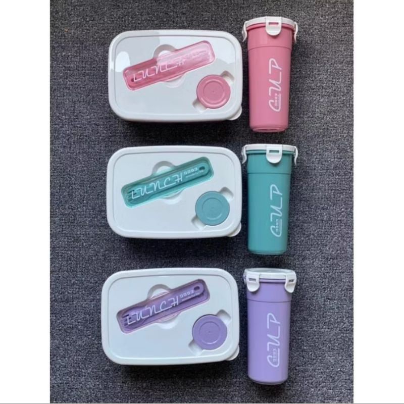Jual Kotak Bekal Set / Lunch Box Set Sekat 3 Free Botol dan Alat Makan | Shopee Indonesia