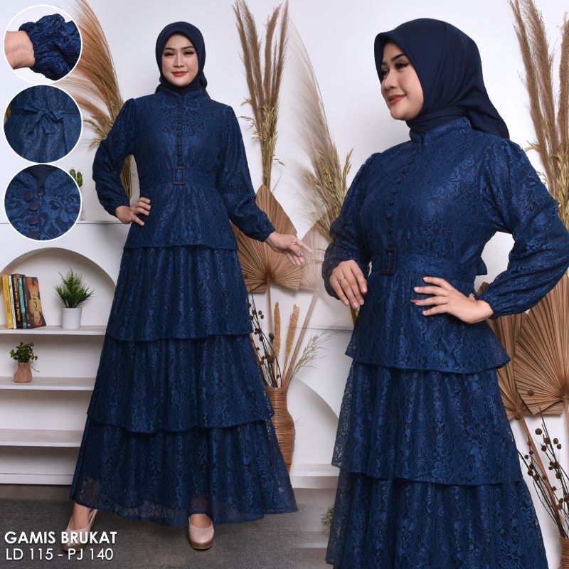 Jual gamis brukat babydoll + belt/dress kondangan elegan/dres pesta ...