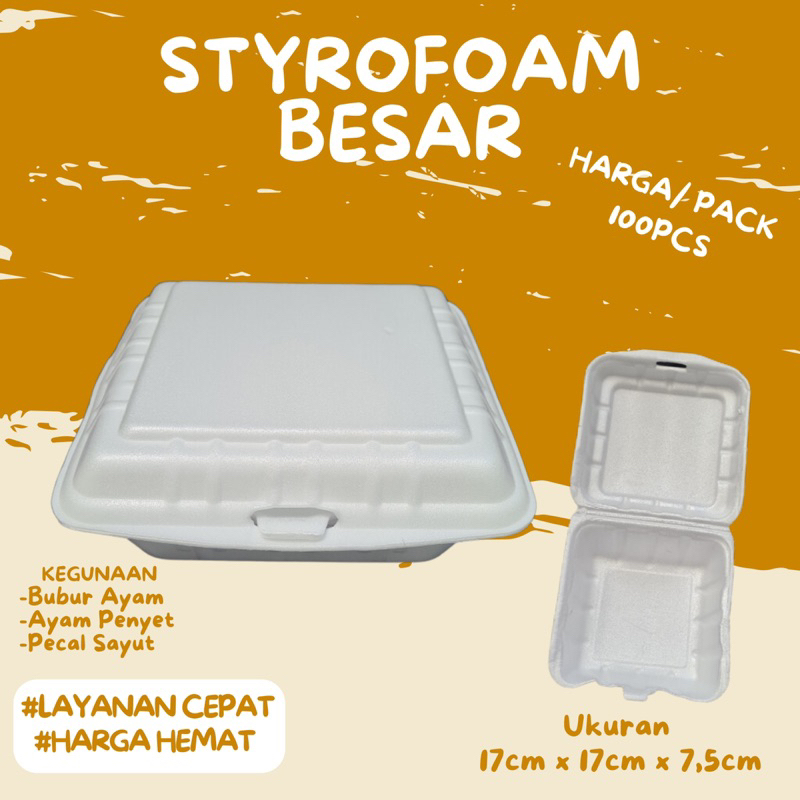 Jual Sterofoam Besar Isi 100Pcs Box Kotak Makan Strofoam Gabus Sarapan ...