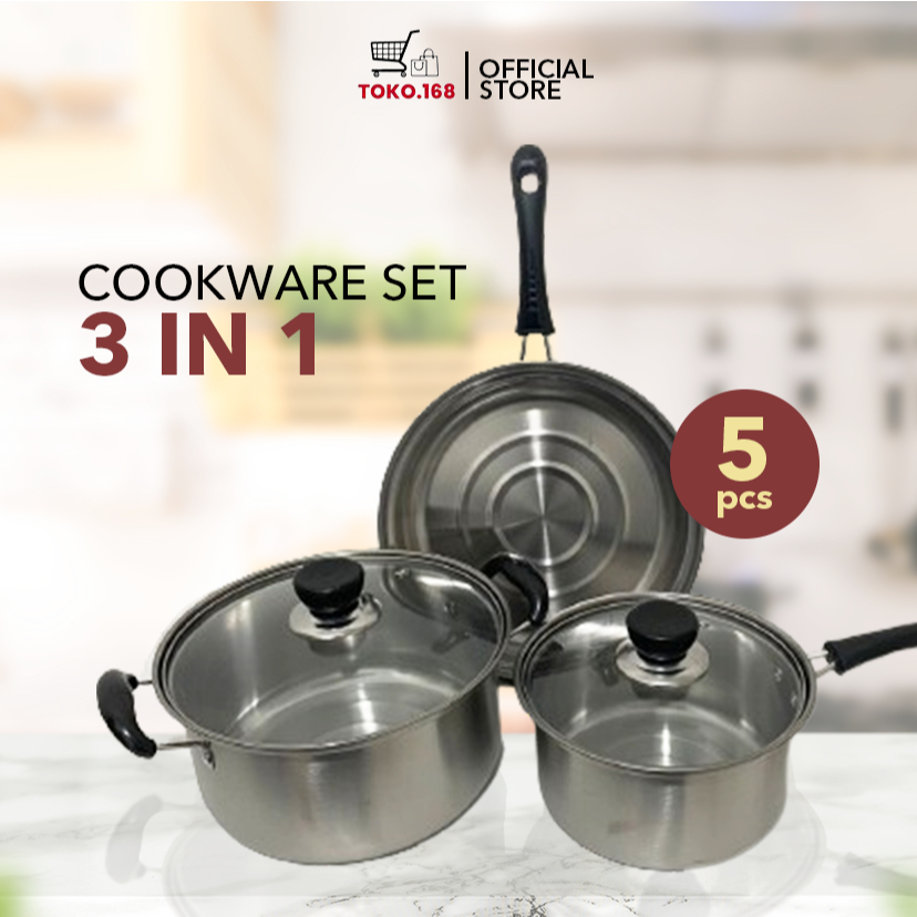 Jual Cookware / Panci Set 3 in 1 / Panci Set / Wajan / Teflon | Shopee ...