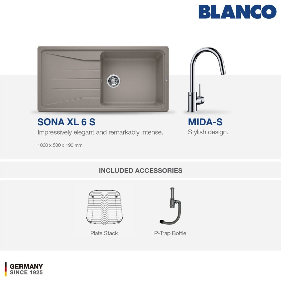 Jual BLANCO Sona XL 6S Silgranit Sink + Kran Air Mida-S Chrome | Shopee ...