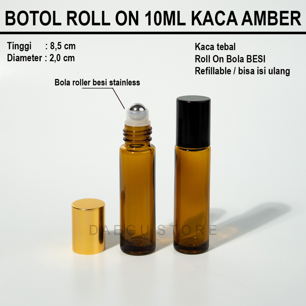 Jual Botol Roll On 10ml BOLA BESI Kaca AMBER TEBAL BERAT Essential OiL ...