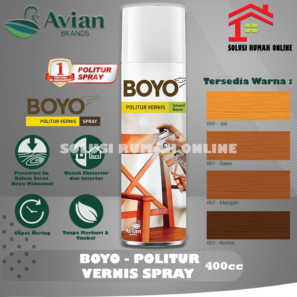 Jual BOYO Politur Spray 400cc Plitur Semprot Pilox Kayu Jati Manggis ...