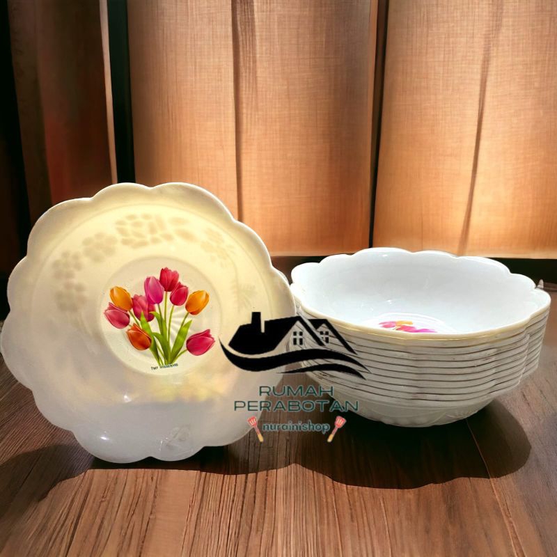 Jual Mangkok bunga tulip plastik gelombang besar tangkai daun | Shopee ...