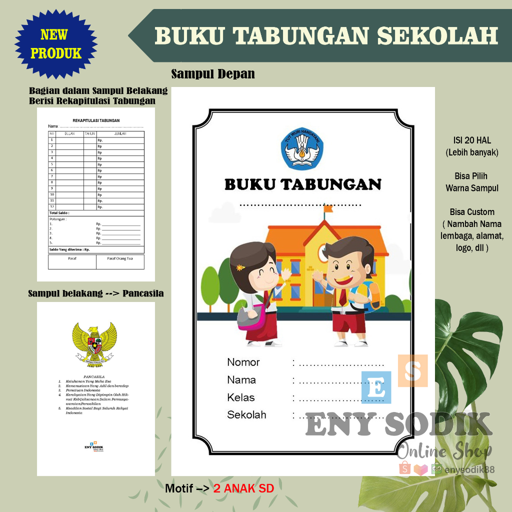 Jual BUKU TABUNGAN SEKOLAH/SD/MI UK 10X16CM ISI 20 HAL CUSTOM | Shopee ...