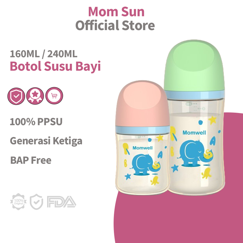 Jual Mom Sun Botol Susu PPSU 160ML/240ML Botol Minum Bayi BPA Free Botol Susu Bayi Newborn BPS07 ...