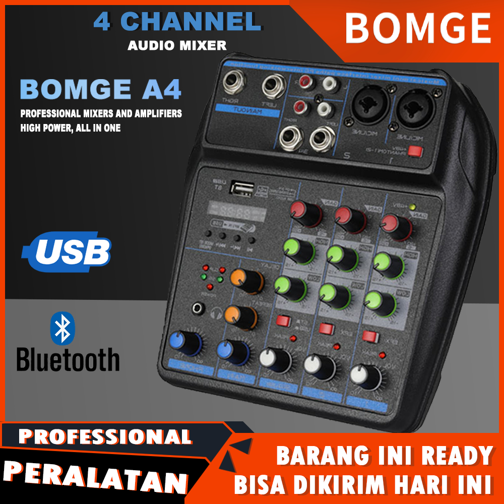 Jual BOMGE A4 Mixer mini 4 channel saluran mendukung USB/PC/MP3 Bluetooth for Outdoor ...