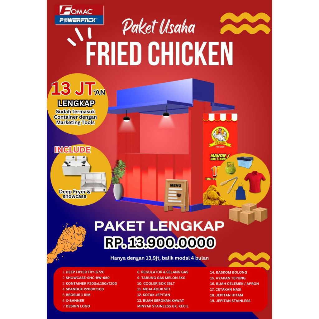 Jual Paket Usaha Fried Chiken Include Deep Fryer & Showcase dan ...
