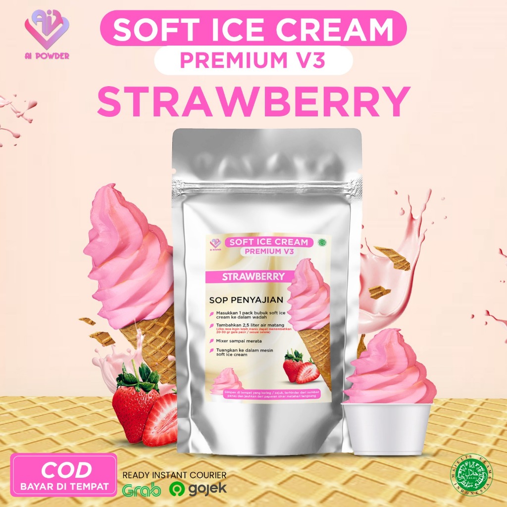 Jual Strawberry V3 Bubuk Soft Ice Cream Premium 1Kg | Shopee Indonesia