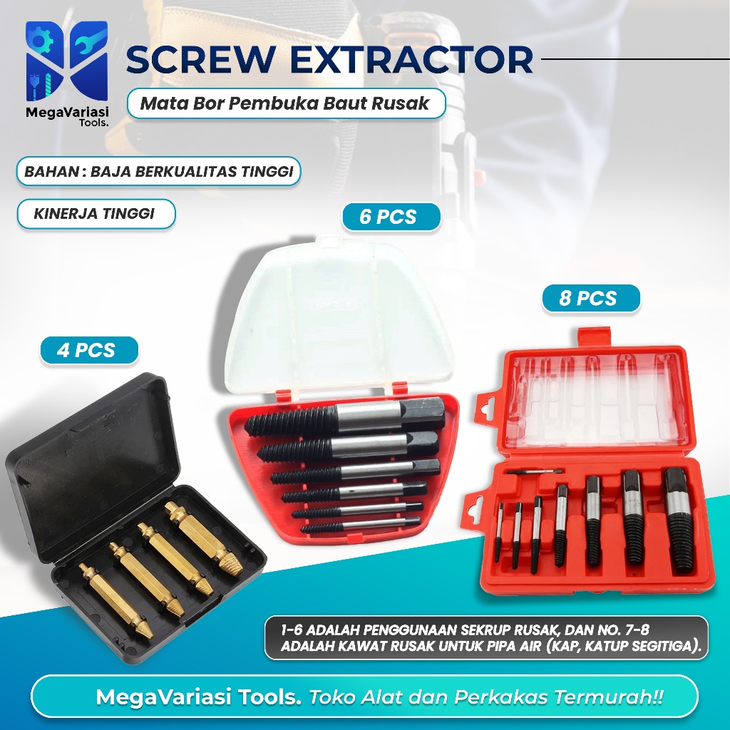 Jual Alat Pembuka Baut Kran Rusak Pipe Screw Extractor Tap Drill Bit ...