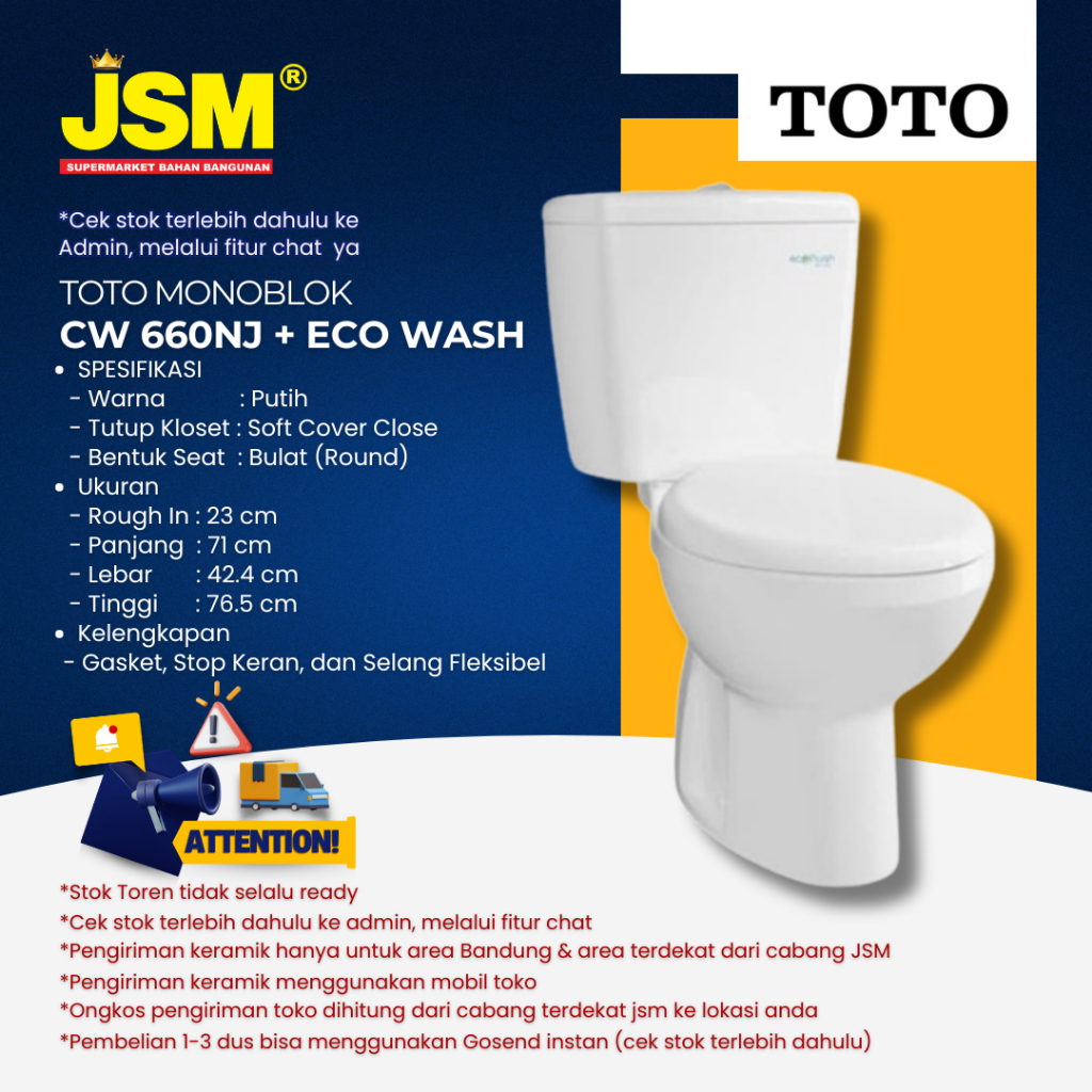Jual Toto Kloset Closet Duduk Dual Flush CW660NJ + Eco Washer Putih - JSM Supermarket Bahan ...