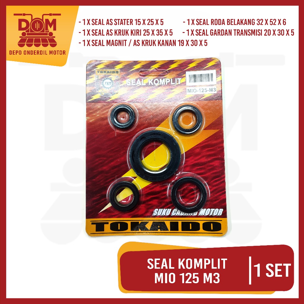 Jual Seal Komplit MIO 125 M3 (TOKAIDO) 5 PCS - Oil Oli Sil Lengkap Stater As Krug Roda Belakang ...