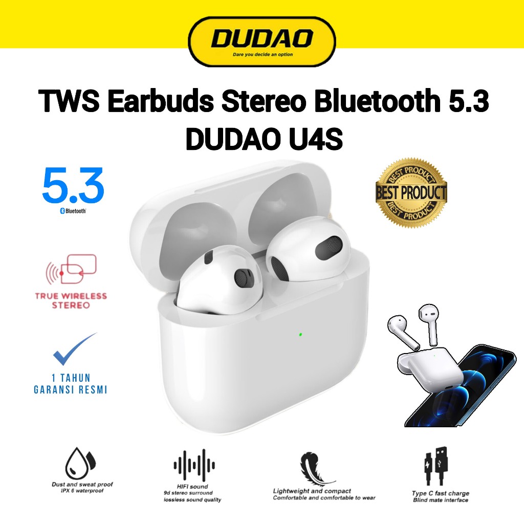 Jual DUDAO TWS Earbuds Stereo U4S Upgrade Bluetooth V5.3 | Shopee Indonesia
