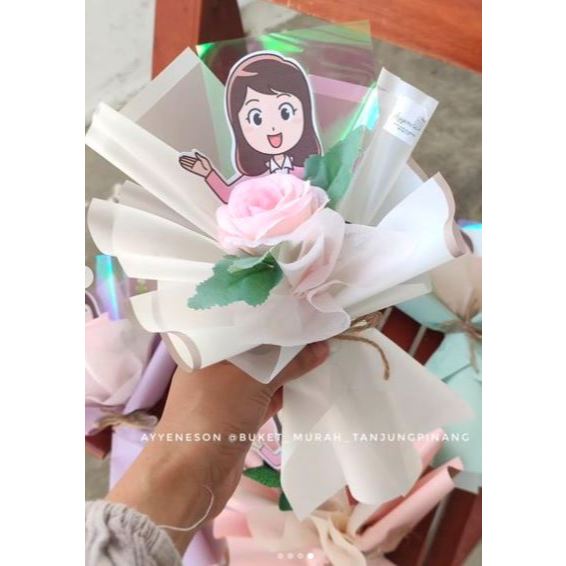 Jual Buket Bunga Mawar pink dan Topper Kertas Warna Putih | Shopee ...