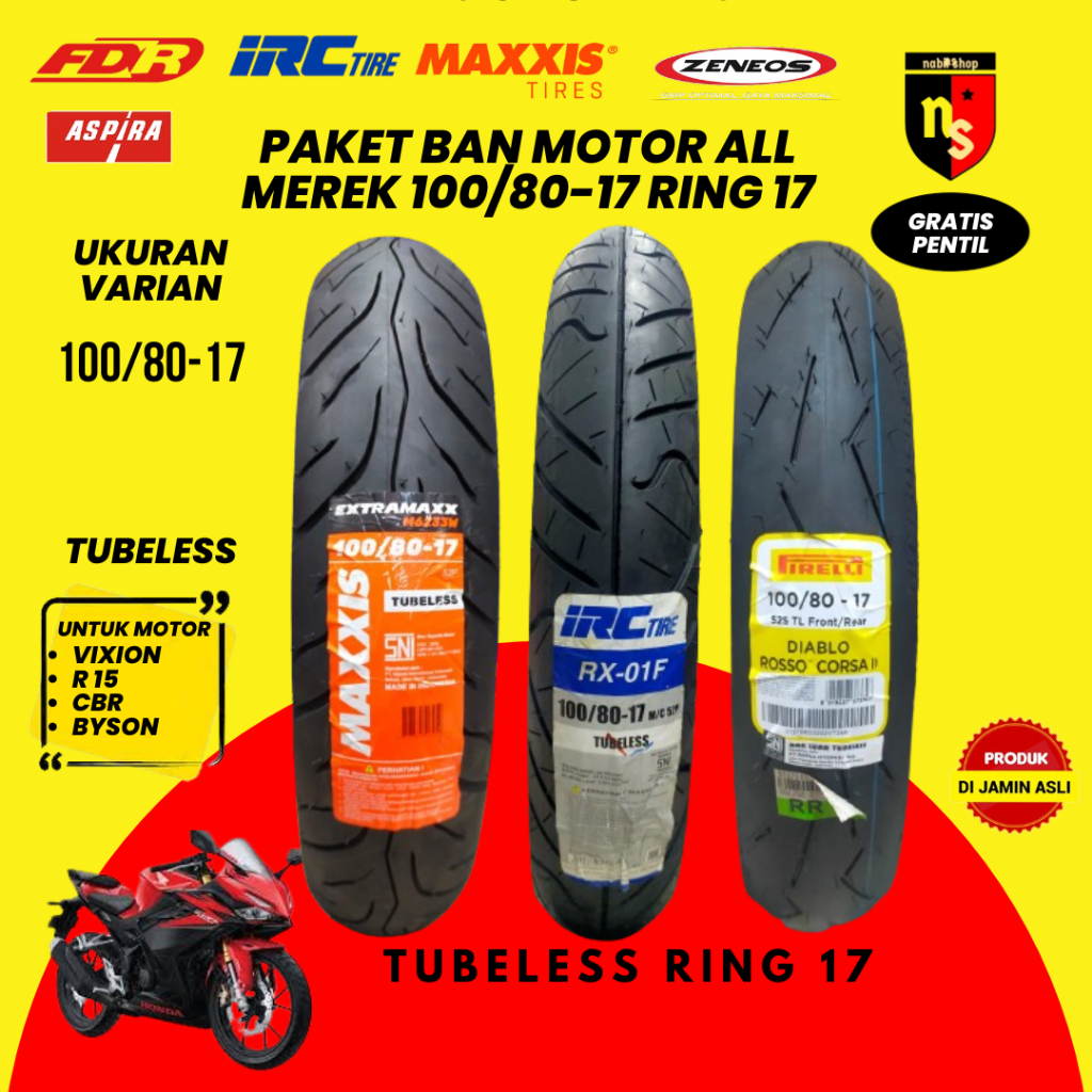 Jual Ban Motor Ring 17 IRC RX 01 F 100/80 Tubeless Free Pentil Byson R15 CBR Ninja Viar R25 ...