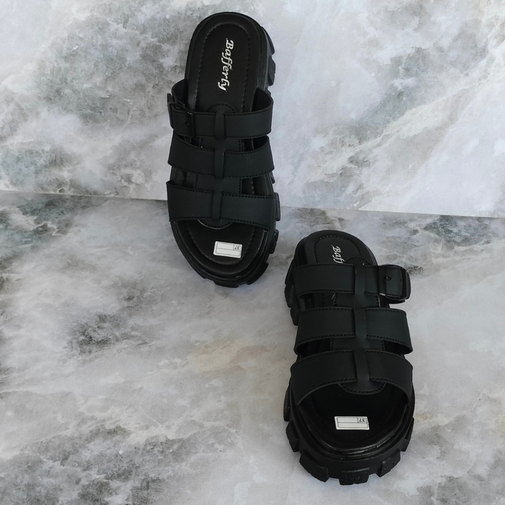Jual BAFFERLY SANDAL SLOP DEPAN TERBUKA VARIASI GESPER WARNa HITAM ...