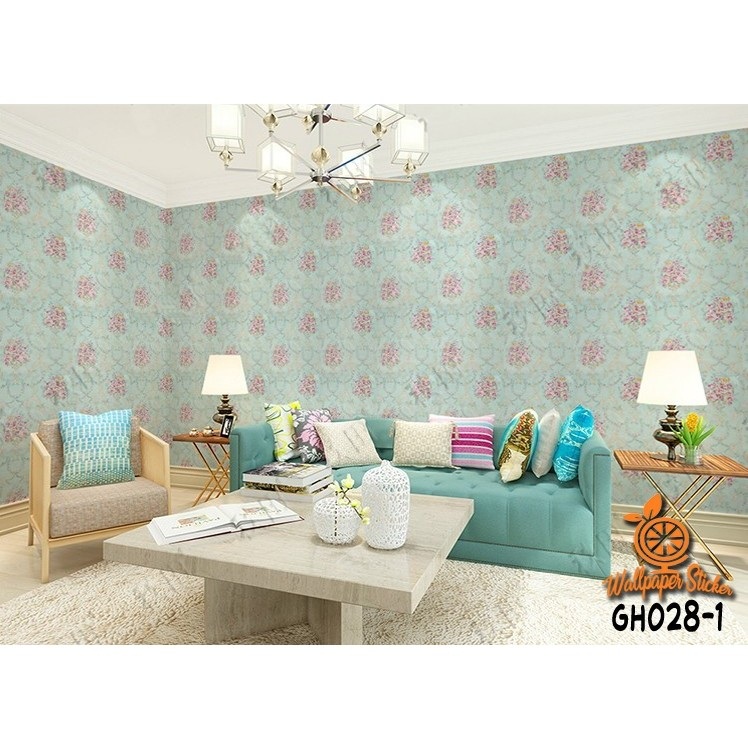 Jual WALLPAPER DINDING BUNGA SHABBY TOSCA MEWAH 9MX45CM | Shopee Indonesia