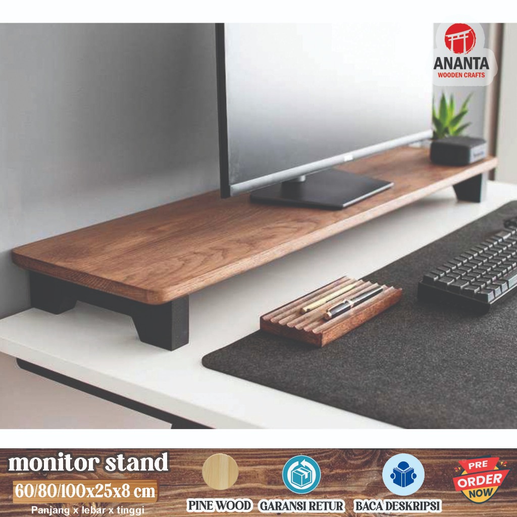 Jual wooden monitor stand panjang 60/80/100 lebar 25 tinggi 8 cm ...