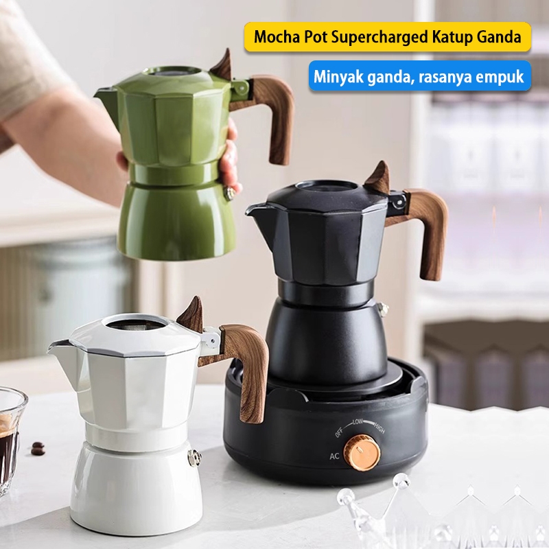 Jual Mocha Pot Espresso Double Valve Moca Pot Tungku Listrik Set ...