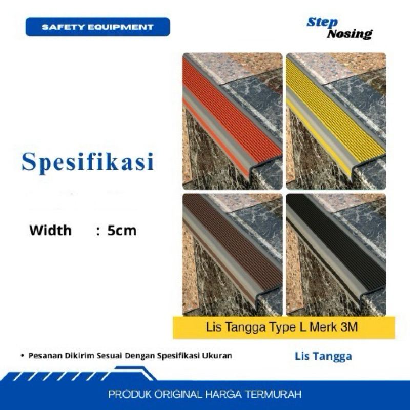 Jual Lis tangga Pengaman Anti Slip type L 5cm Step Nosing + Perekat 3M ...