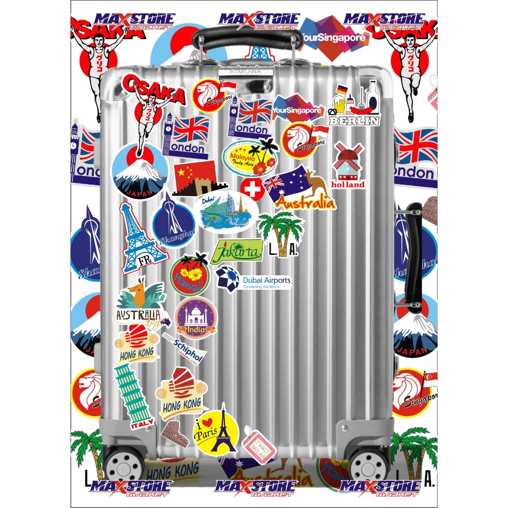 Jual sticker koper rimowa set 30pcs / travel sticker country / sticker ...