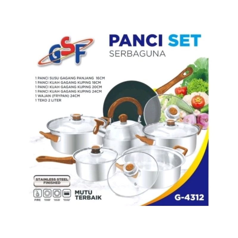 Jual PANCI SET SERBAGUNA GSF G-4312 panci set stainless steel panci set ...
