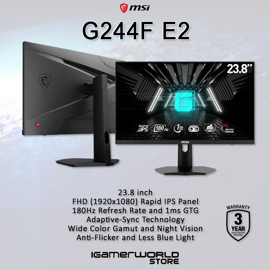 Jual MSI G244F E2 23.8 inch FHD 180Hz 1ms Rapid IPS Gaming Monitor | Shopee Indonesia