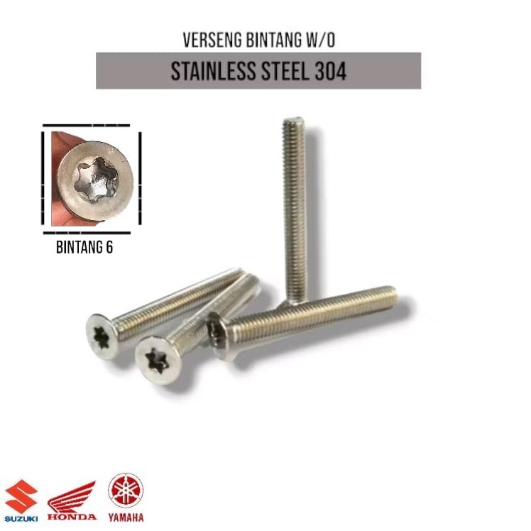 Jual BAUT VERSENG BINTANG M12 x 40 TORQ TANPA PIN SS 304 BAUT COUNTERSUNK | Shopee Indonesia