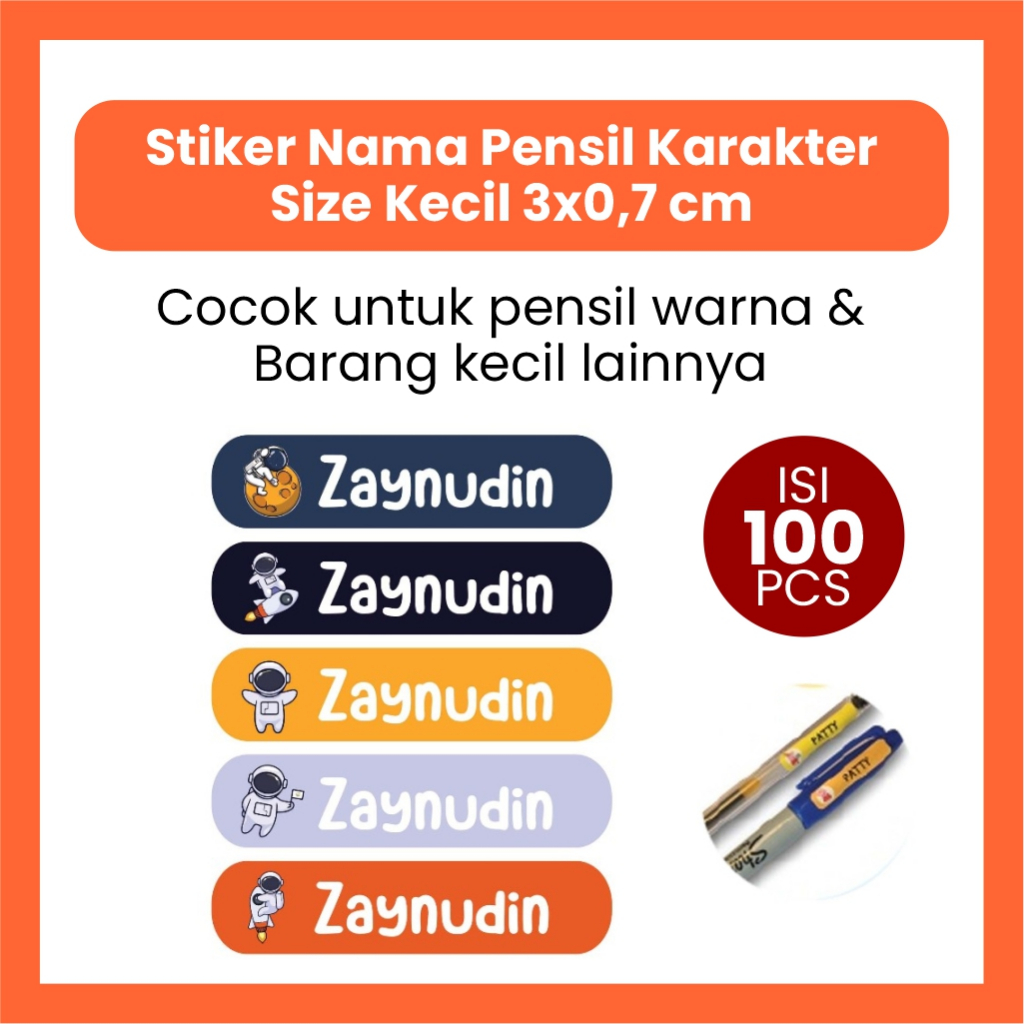 Jual Stiker Label Nama Custom Ukuran Kecil / Stiker Pensil isi 100 pcs ...