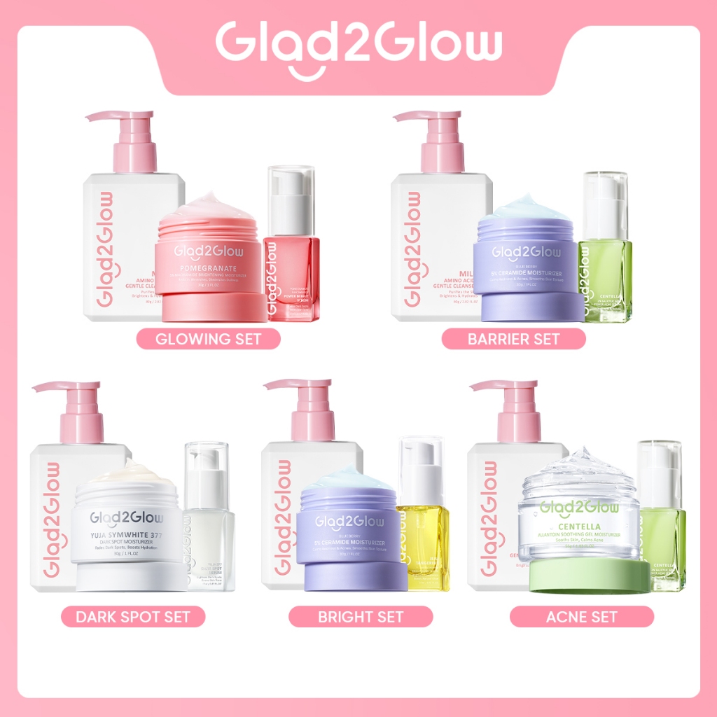 Jual Glad2Glow Paket 3pcs Set (Cleanser + serum + Moisturizer) Serum ...