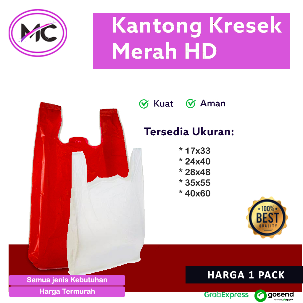 Jual Kantong Plastik Besar Sedang Kecil Kresek Warna Merah Putih Tebal ...