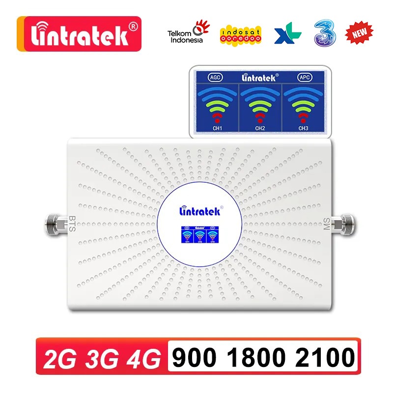 Jual TRIBAND REPEATER PENGUAT JARINGAN LTE HIGH GAIN 70 DBI +27 DBM 900 1800 2100 DAN ADAPTOR ...