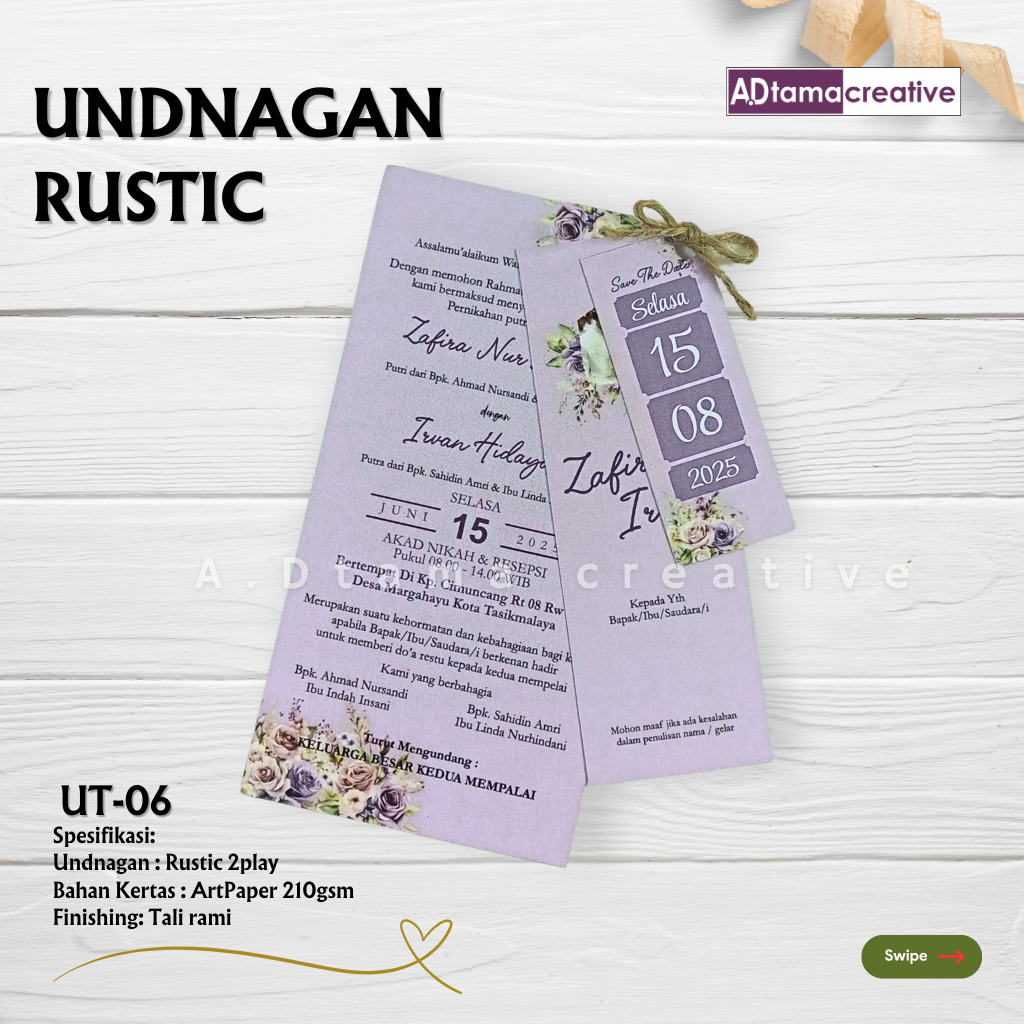 Jual Undangan Tali Rami 06 / Undangan Pernikahan Simple / Undangan Kekinian dan Elegan ...