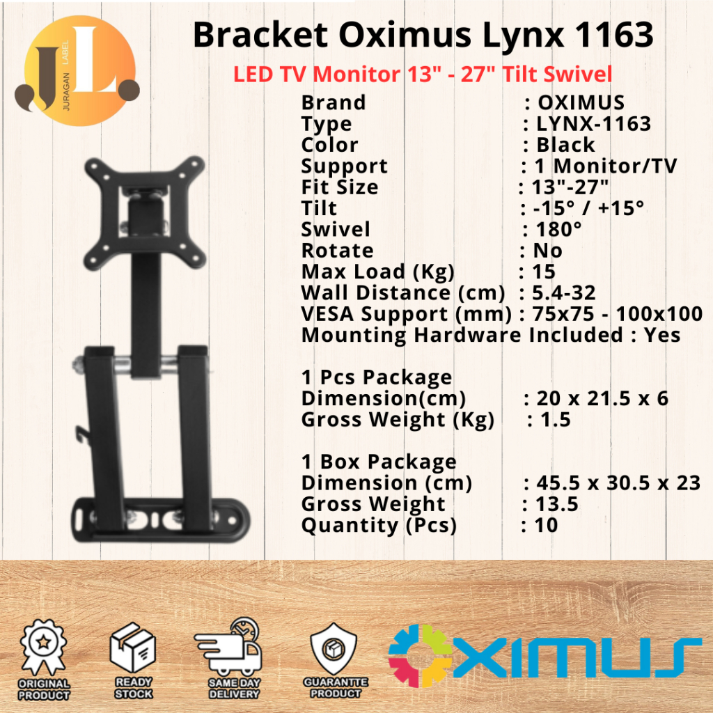 Jual BRACKET Oximus Lynx 1163 LED TV Monitor 13" - 27" Tilt Swivel ...