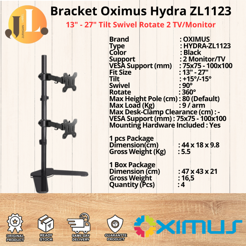 Jual BRACKET Oximus Hydra ZD1123 TV Monitor 13" - 27" Tilt Swivel ...