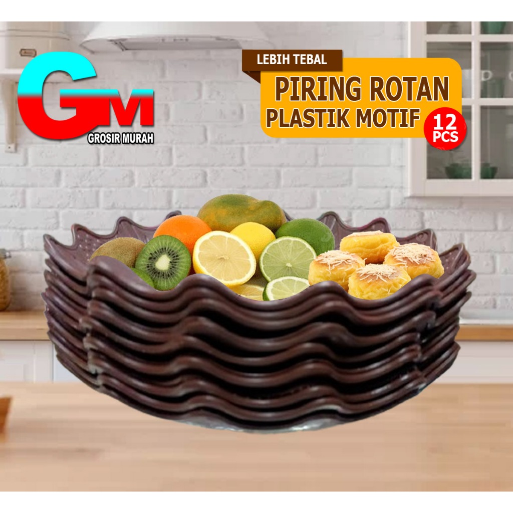 Jual Piring Rotan Plastik Motif 1 Lusin / Piring Plastik Rotan Tebal ...
